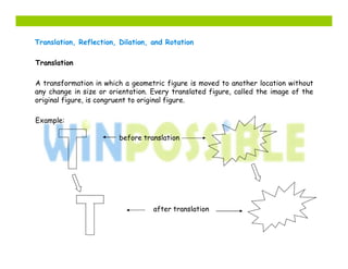 Translation, Dilation, Rotation, ReflectionTutorials Online | PPT