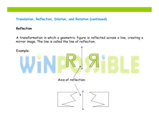 Translation, Dilation, Rotation, ReflectionTutorials Online