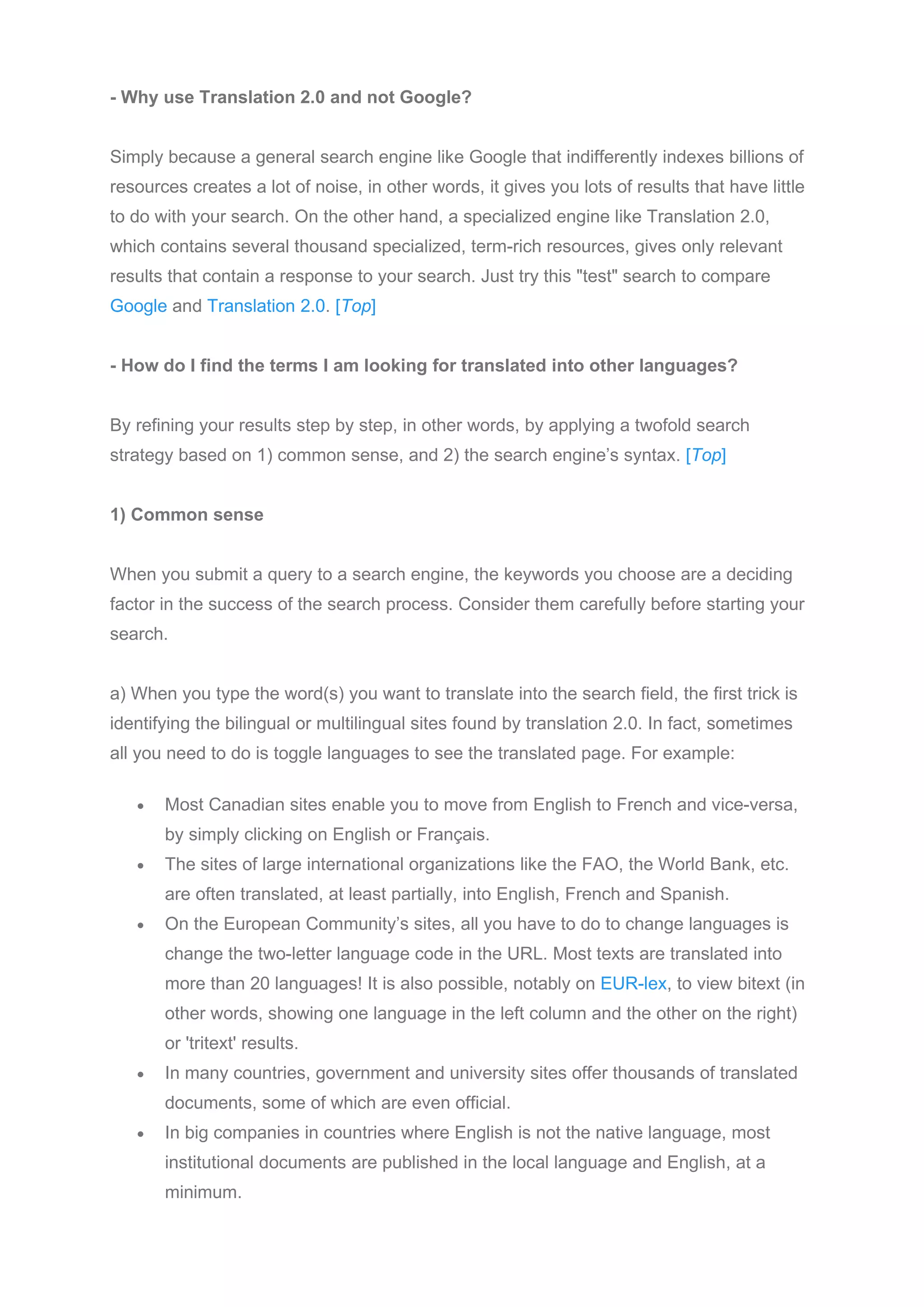 Translation 2.0 Multilingual Terminology Search Engine FAQs | PDF