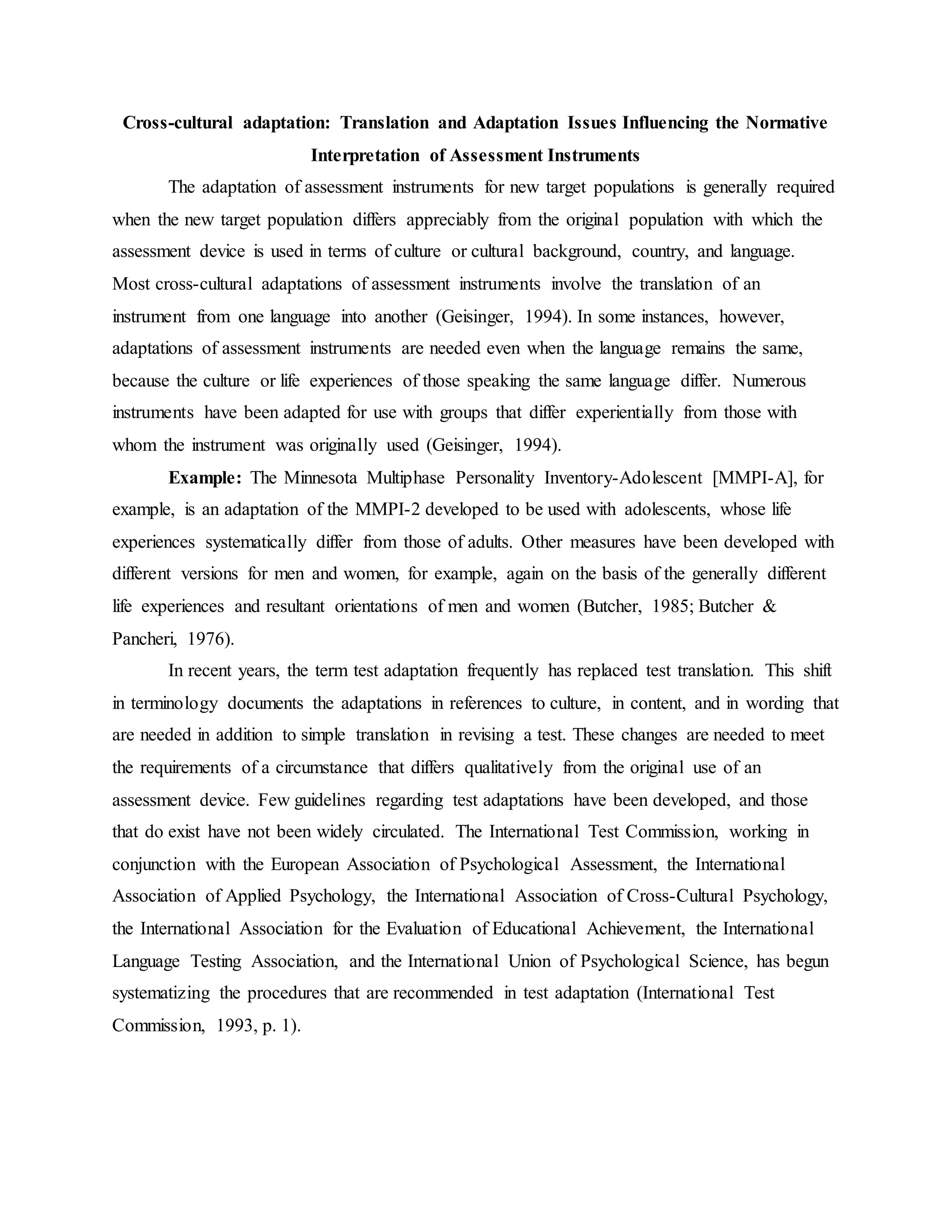 Translation and adaptation issues influencing the normative ...