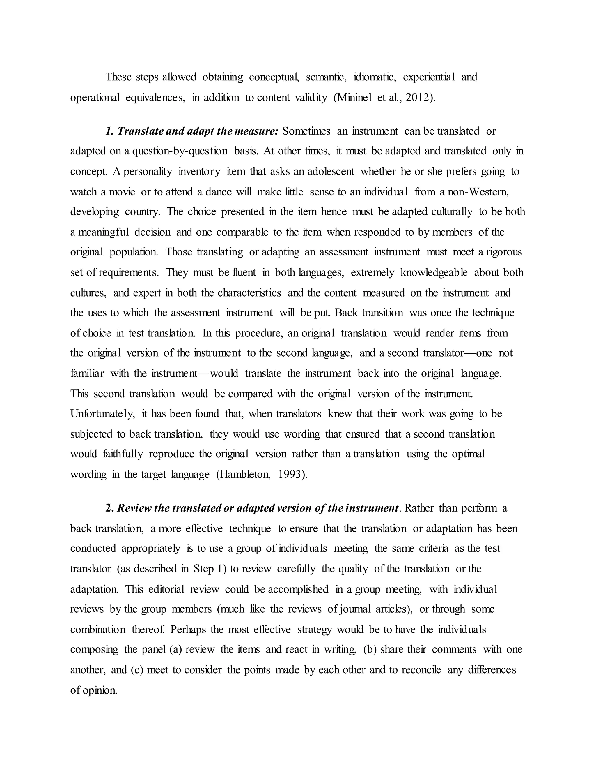 Translation and adaptation issues influencing the normative ...