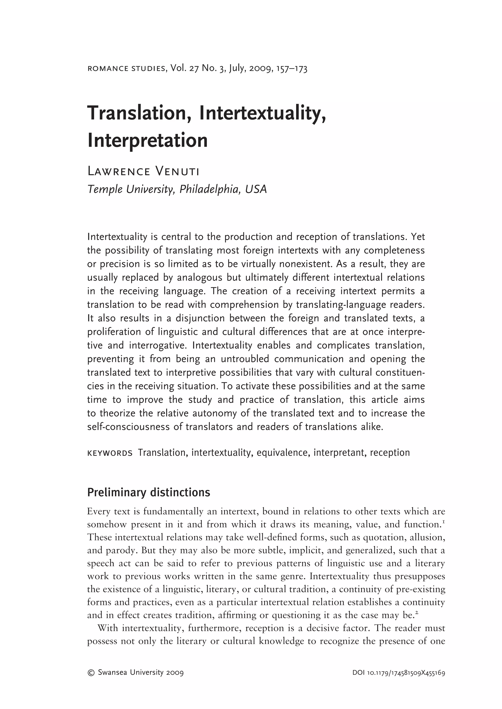 Translation, intertextuality,interpretation | PDF