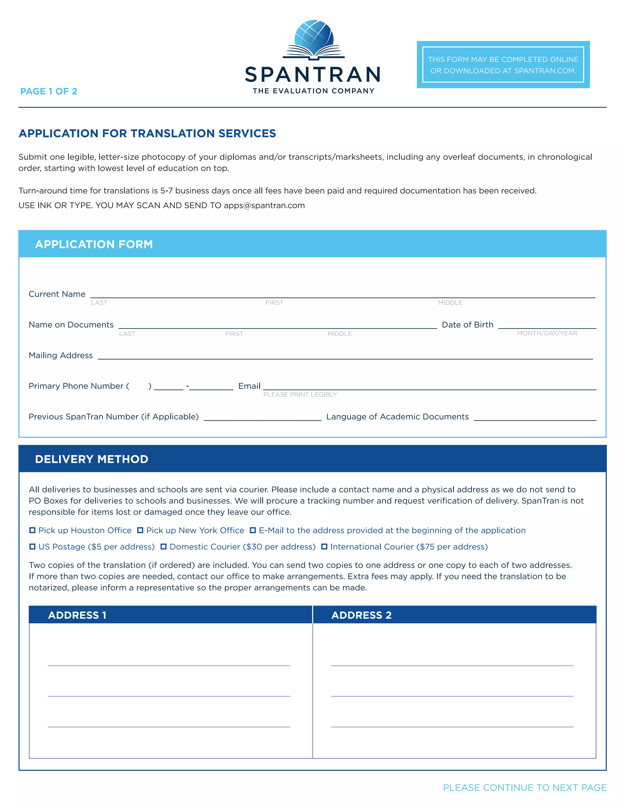 Application For Translation Services | PDF