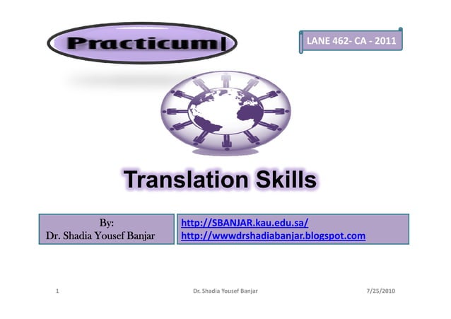 Translation Skills, by Dr. Shadia Y, Banjar | PPT