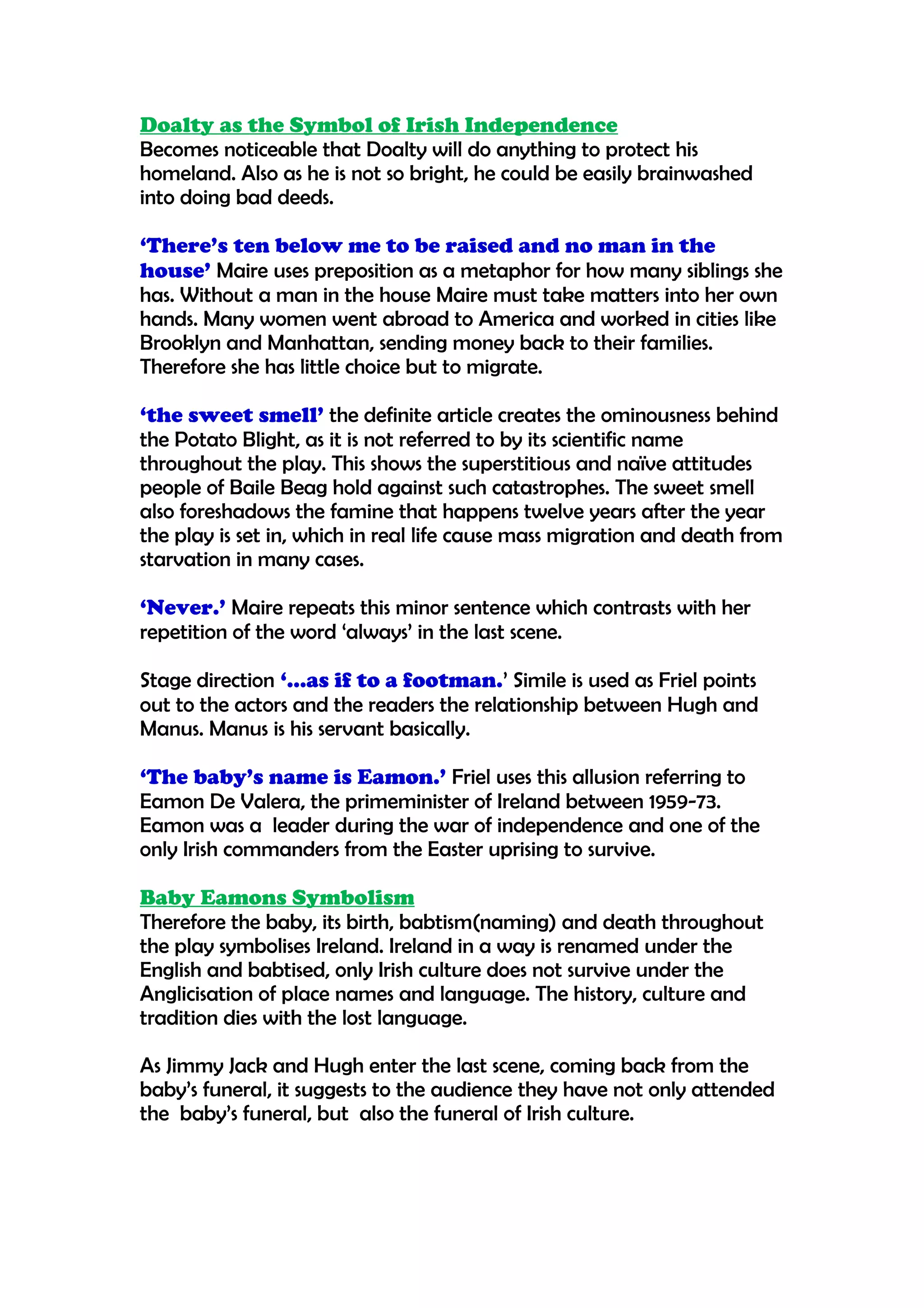 Translations Brian Friel Quotes, Themes and Analysis by T. Scarsbrook | DOC