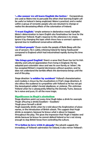 Translations Brian Friel Quotes, Themes and Analysis by T. Scarsbrook | DOC