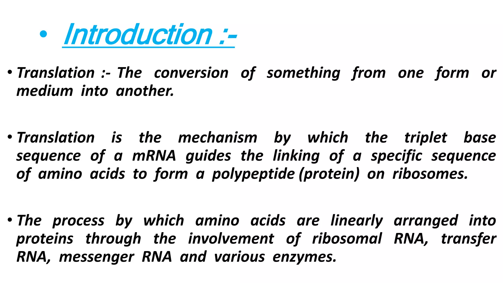 Translation ( synthesis of proteins ) | PPTX