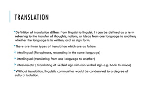 translation, types and methods; translation Studies | PPT