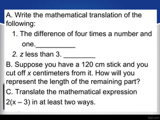 Translationverbalphrasemathematicalphrase lacdemo | PPT
