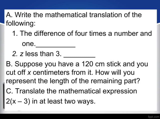 Translationverbalphrasemathematicalphrase lacdemo | PPT