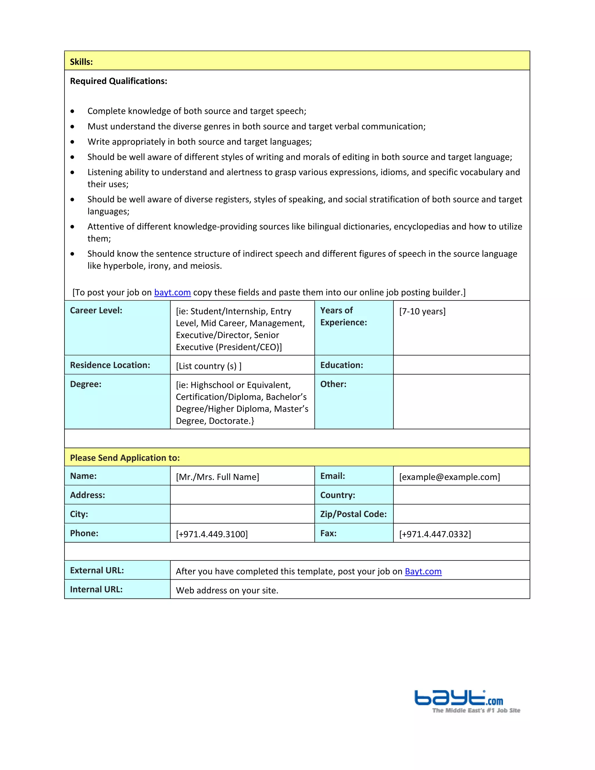 Translator Job Description Template by Bayt.com