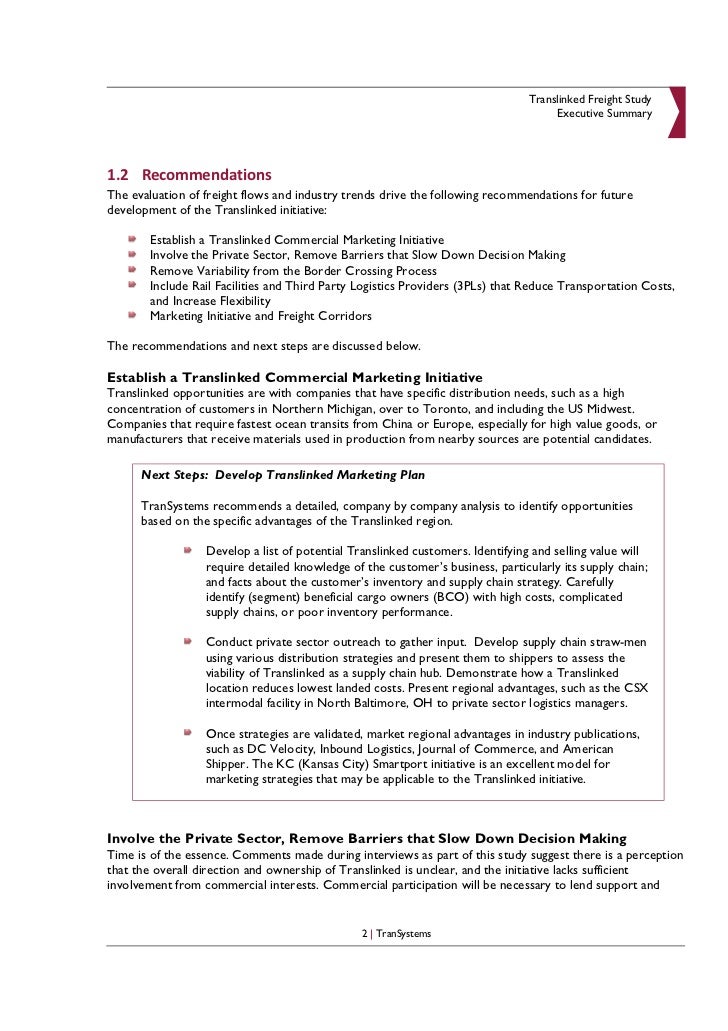 Translinked Regional Freight Study Executive Summary