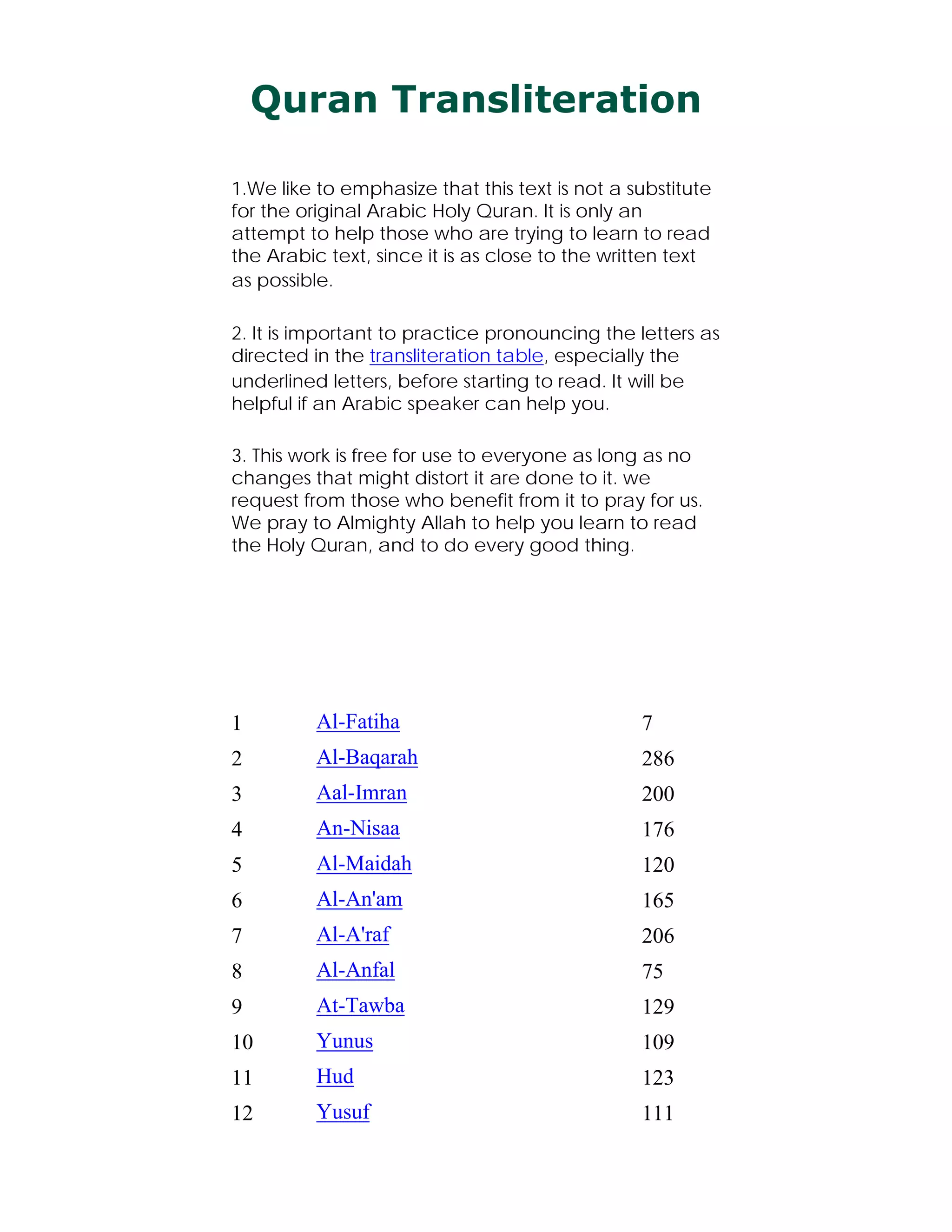 Transliteration Of The Quran Download | PDF