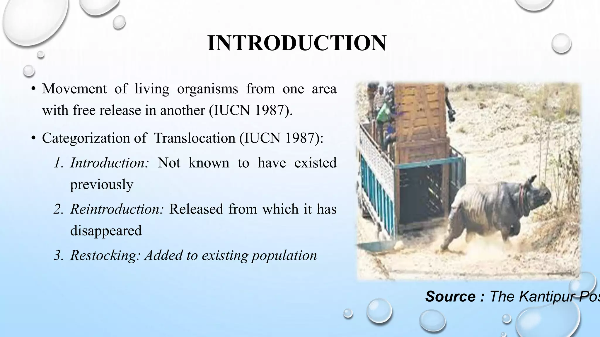 RISK AND BENEFITS OF WILDLIFE TRANSLOCATION | PPTX