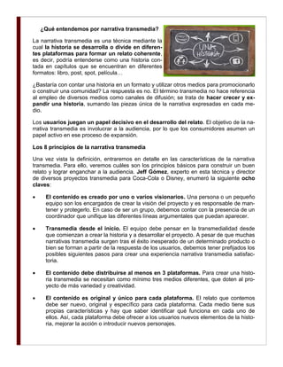 TRANSMEDIA. ¿Qué entendemos por narrativa transmedia? | PDF
