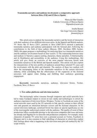 Transmedia narrative and audience involvement bonaut & grandio (2012) | PDF
