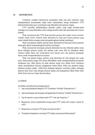 Transmisi Otomatis Sepeda Motor ( CVT ) | PDF