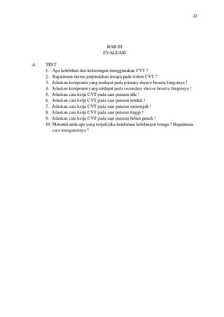 Transmisi Otomatis Sepeda Motor ( CVT ) | PDF