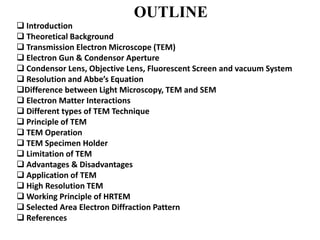 Transmission electron microscope, high resolution tem and selected area ...