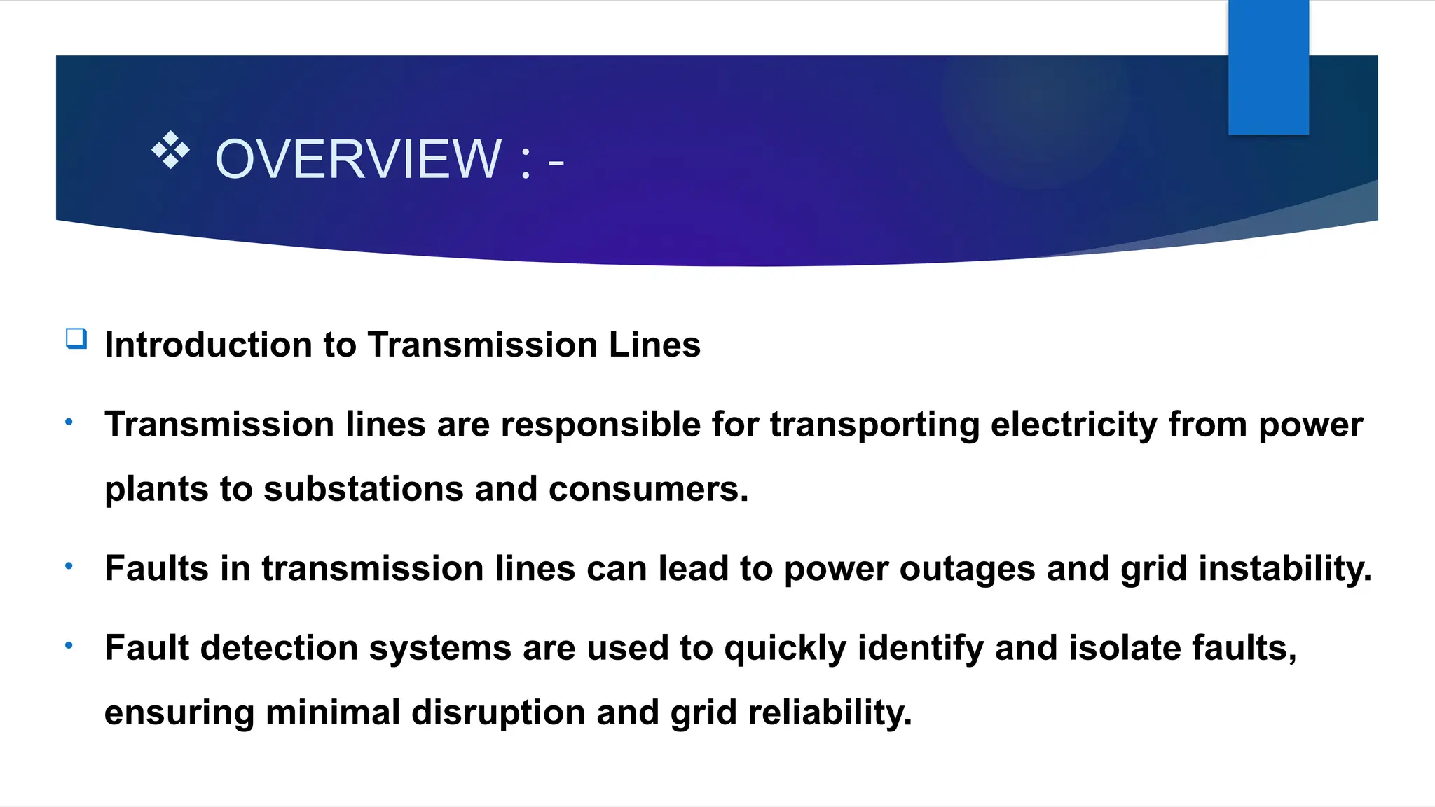 TRANSMISSION LINE Fault detection report | PPTX