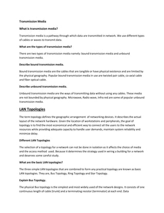 Transmission Media and Topologies .pdf | Computer Networking | Computing