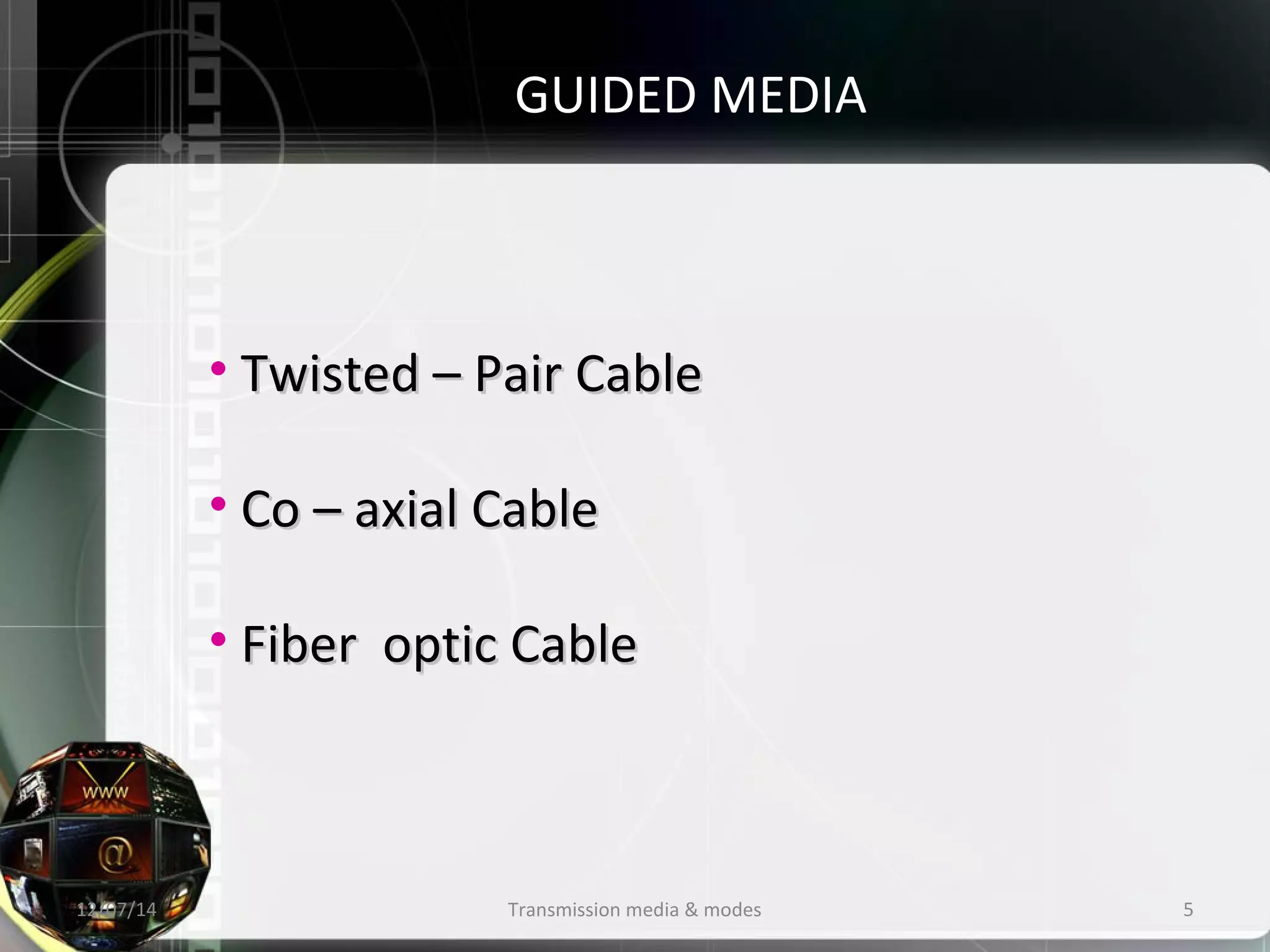 Transmission modes & medias networking | PPT | Computer Networking | Computing