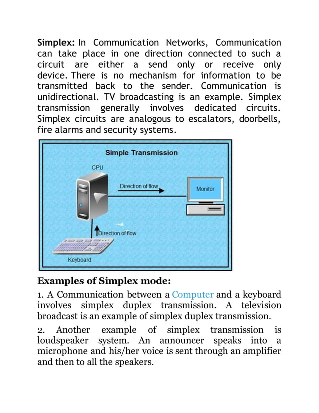Transmission modes (simplex, duplex & half duplex) | DOCX | Computer ...