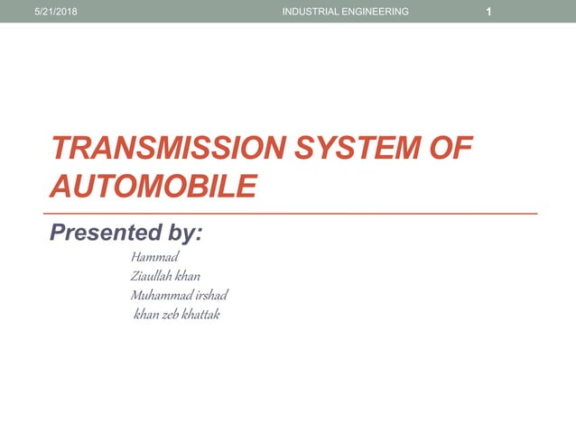 Transmission system of automobile | PPTX | Auto Technology | Automotive