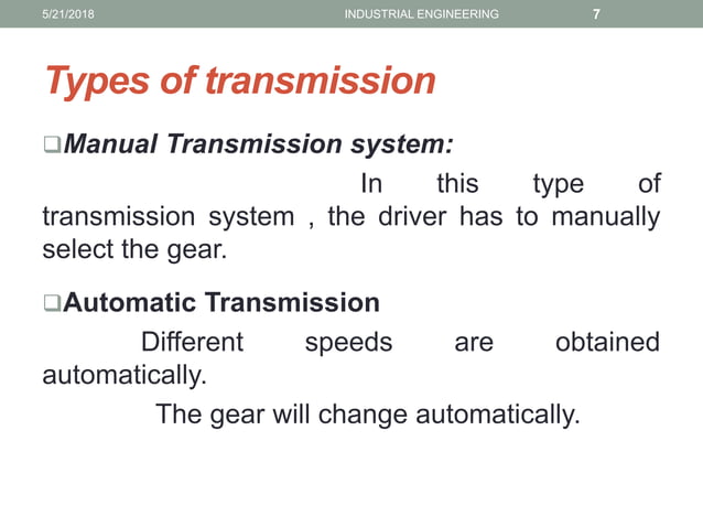 Transmission system of automobile | PPTX | Auto Technology | Automotive