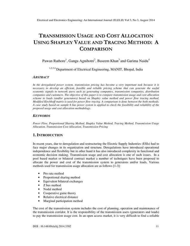 techTransmission usage and cost allocation using shapley value and tracing method a comparison | PDF