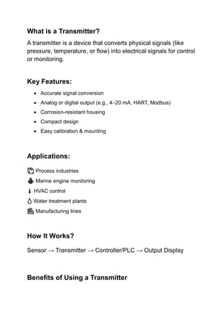 Transmitter Overview & Application Guide | PDF