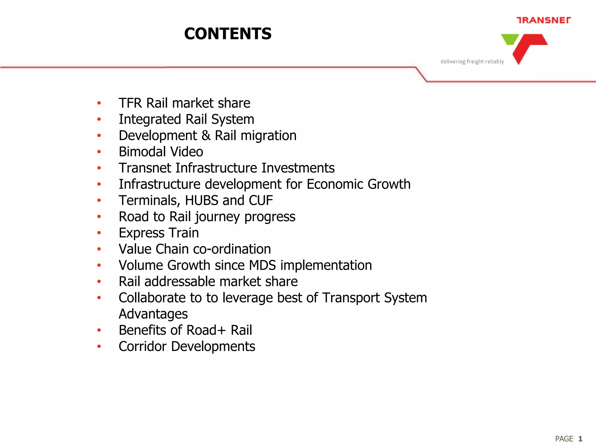Transnet freight rail corridor development programme and road to rail ...
