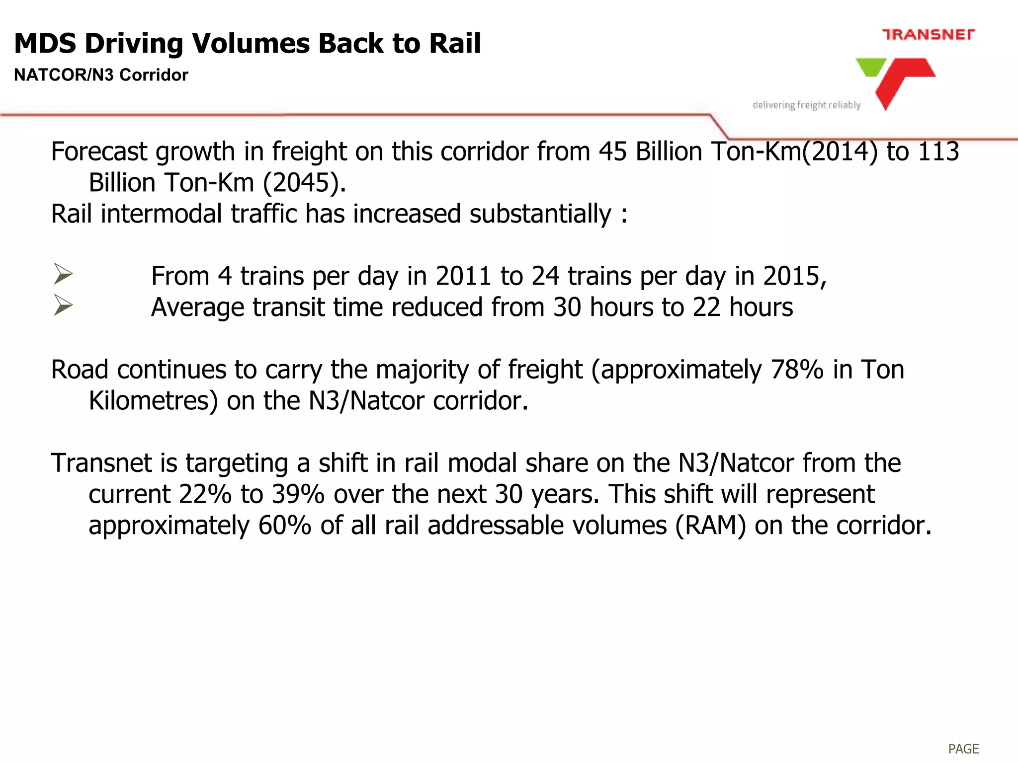 Transnet freight rail corridor development programme and road to rail ...