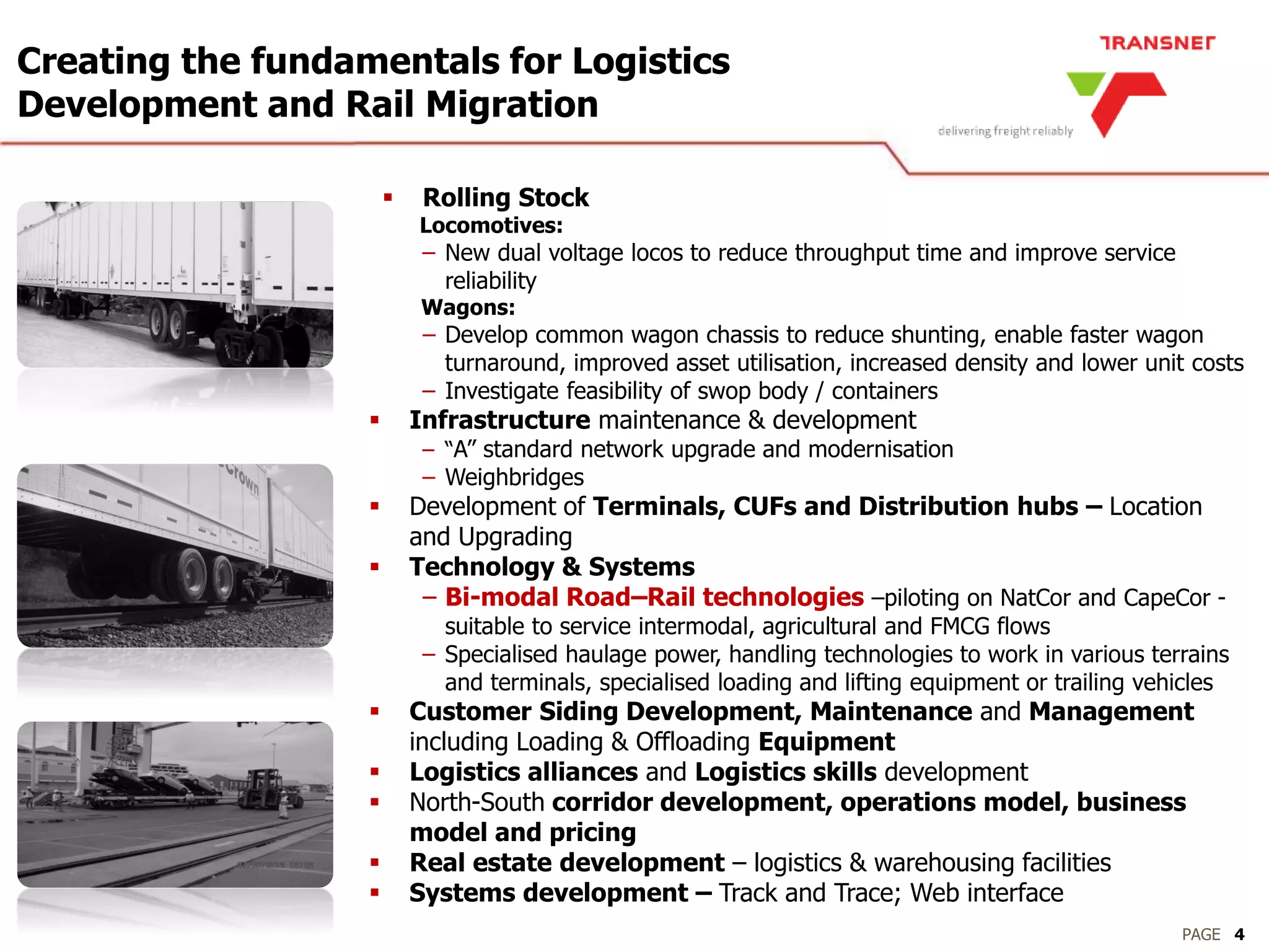 Transnet freight rail corridor development programme and road to rail ...