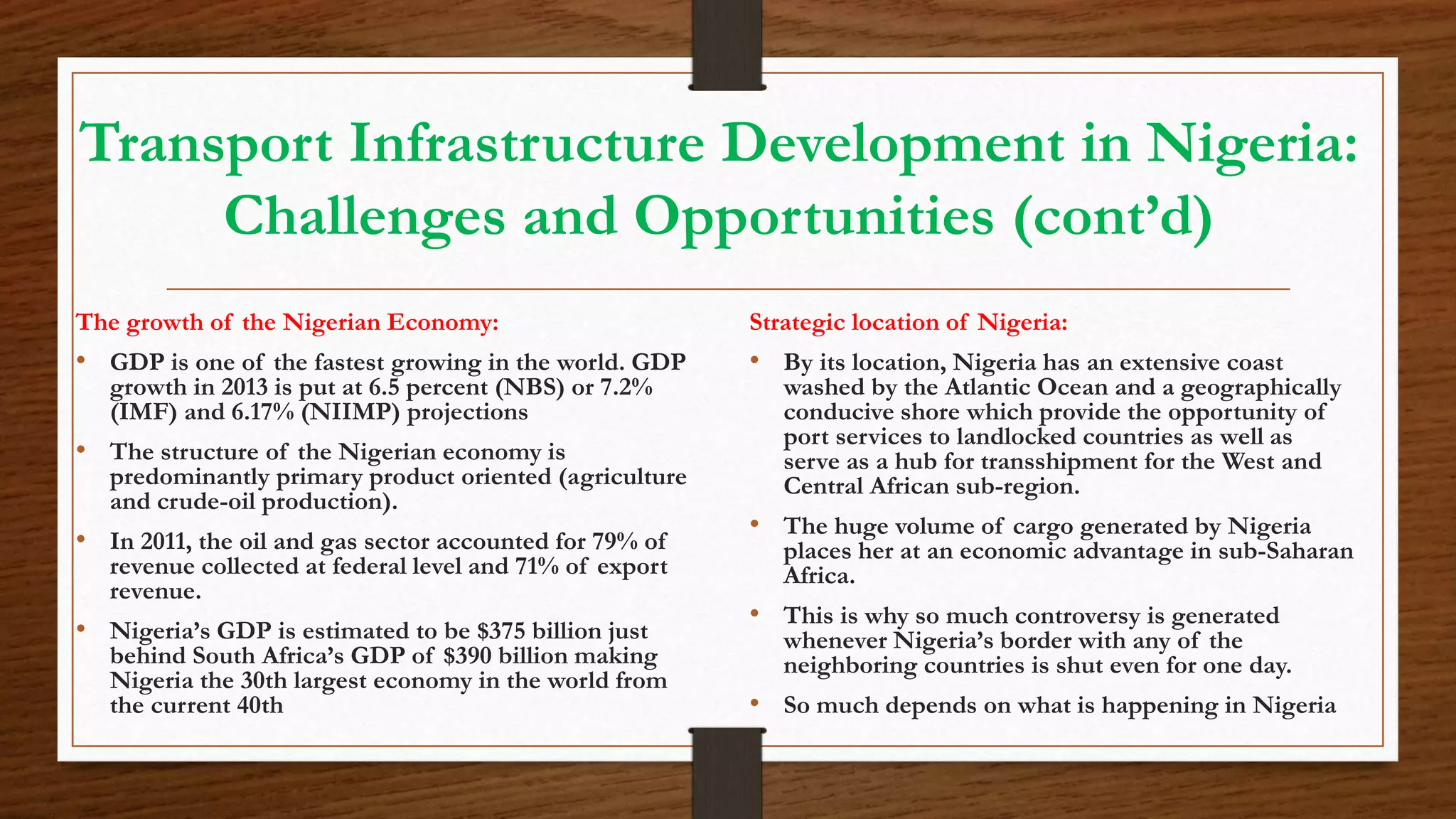 transport system as a Backbone for the Actualization of National ...