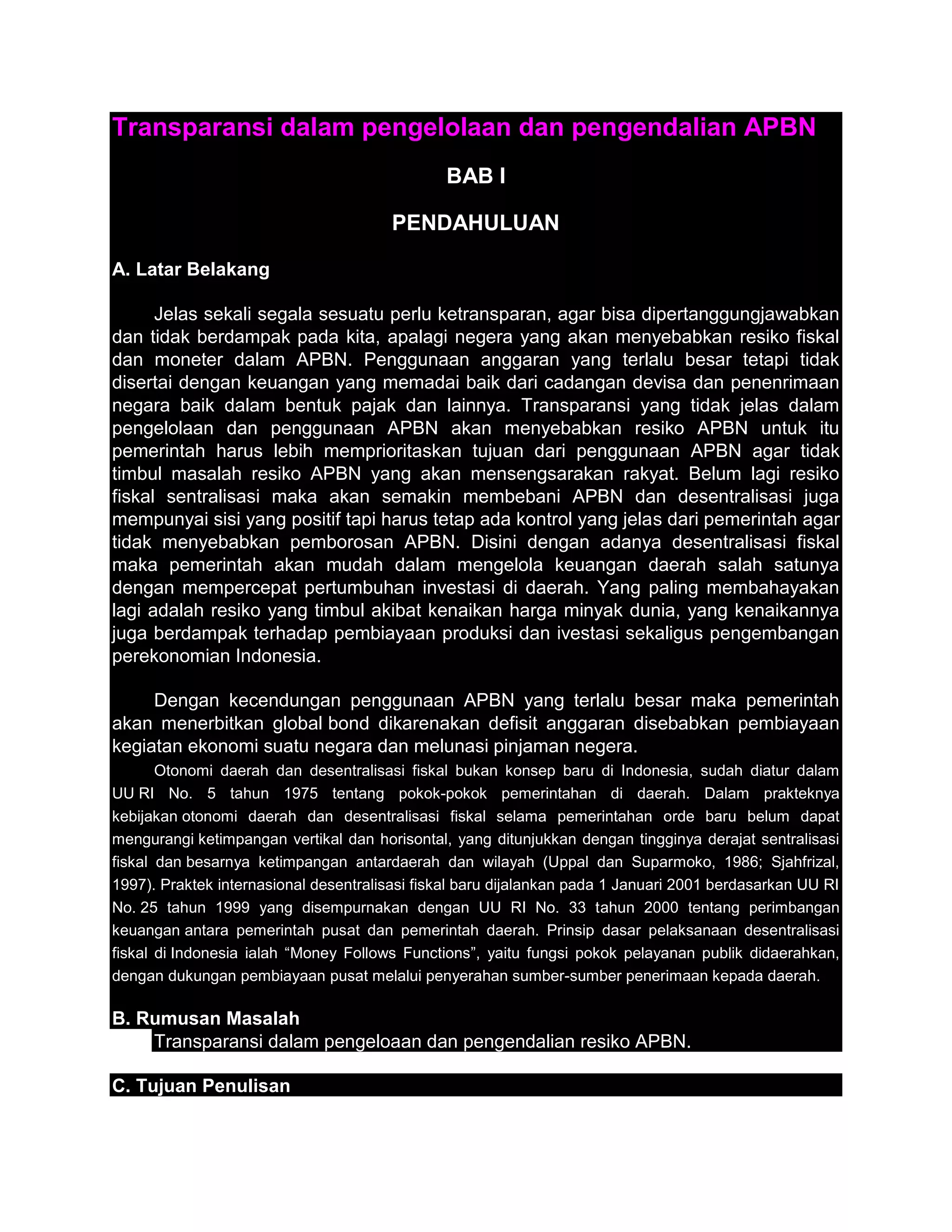 Transparansi dalam pengelolaan dan pengendalian apbn | PDF