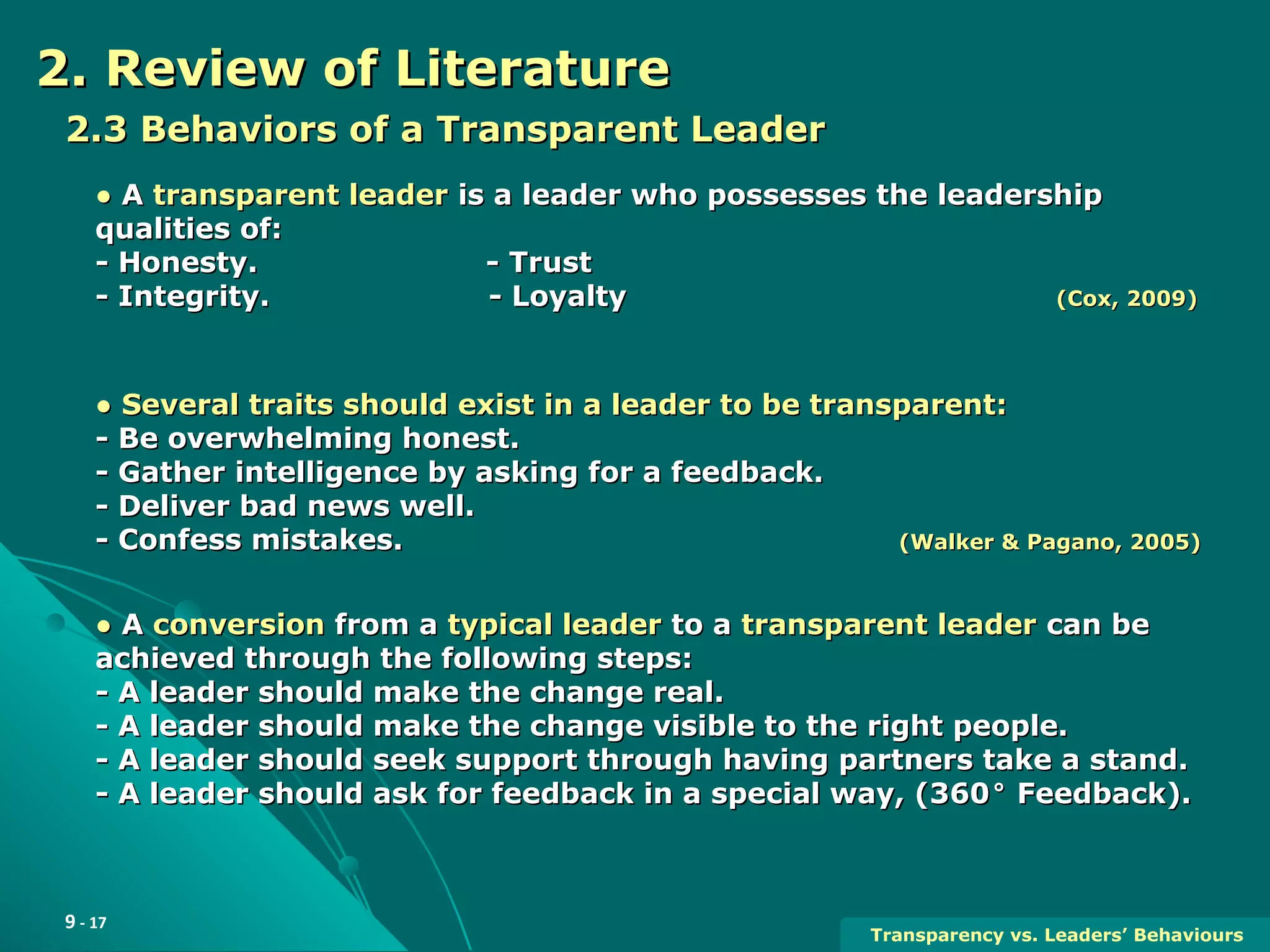 The Influence of Transparency on leaders behaviors | PPS
