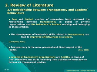 The Influence of Transparency on leaders behaviors | PPT