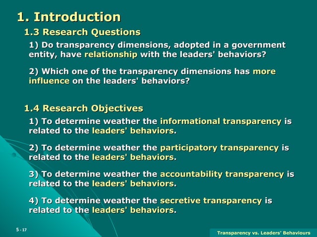 The Influence of Transparency on leaders behaviors | PPT