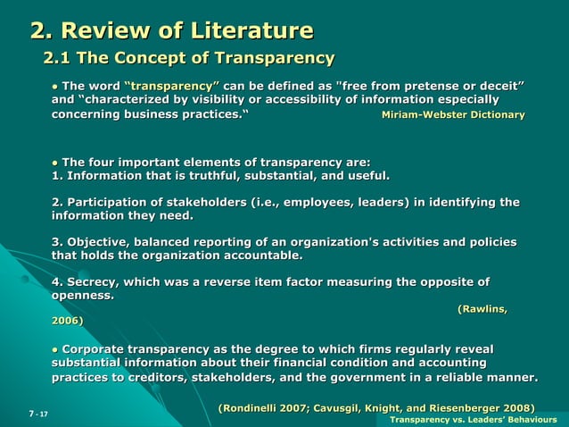 The Influence of Transparency on leaders behaviors | PPT