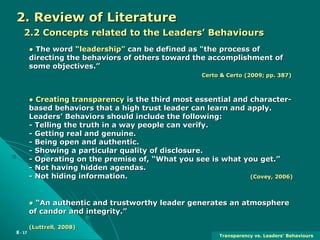The Influence of Transparency on leaders behaviors | PPT