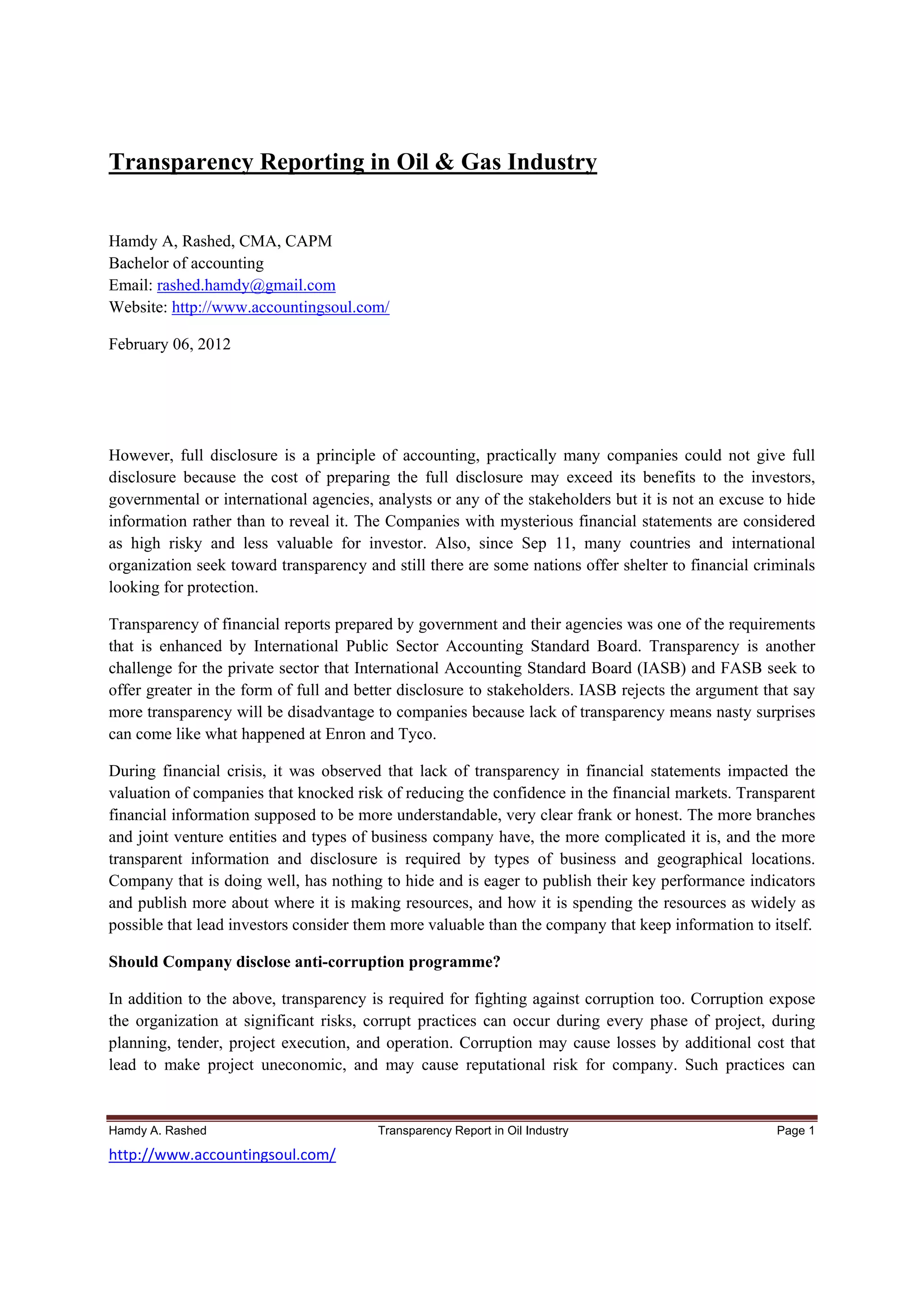 Transparency reporting in oil and gas industry | PDF