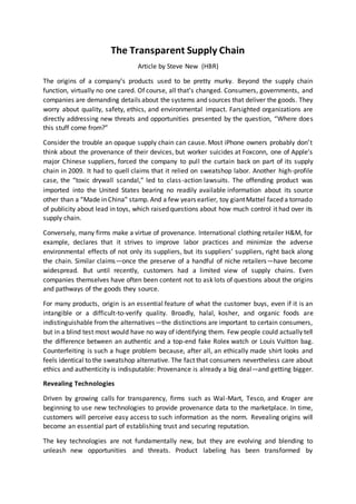 HBR Transparent supply chain article | DOCX | Logistics | Business