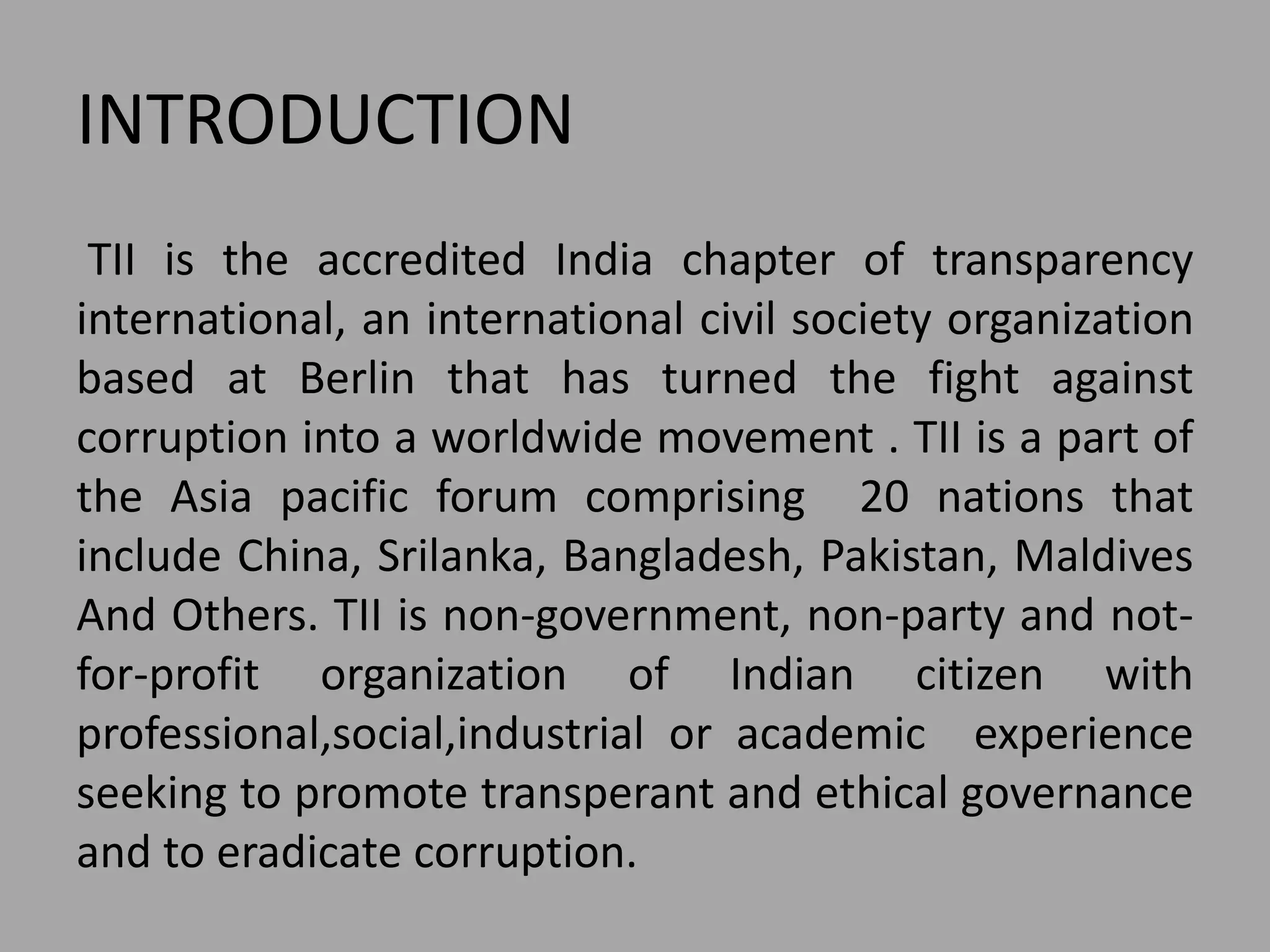 Transperancy international india (tii) | PPTX
