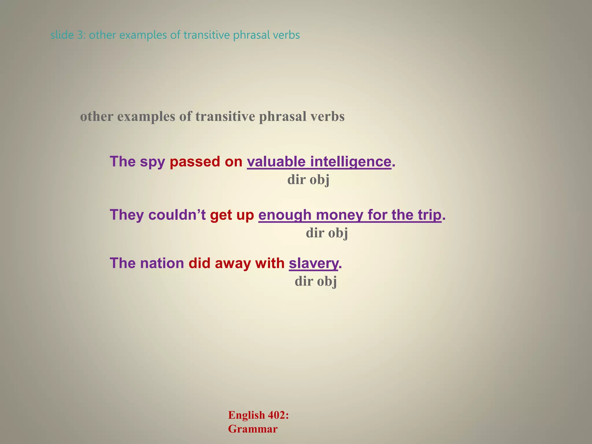 English Grammar Lecture 12: Transitive Phrasal Verbs | PPTX