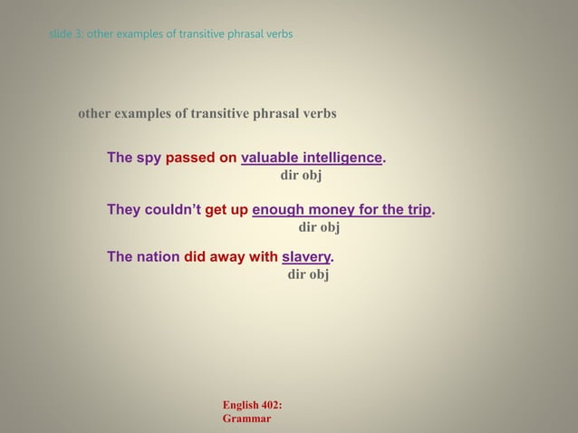 English Grammar Lecture 12: Transitive Phrasal Verbs | PPTX