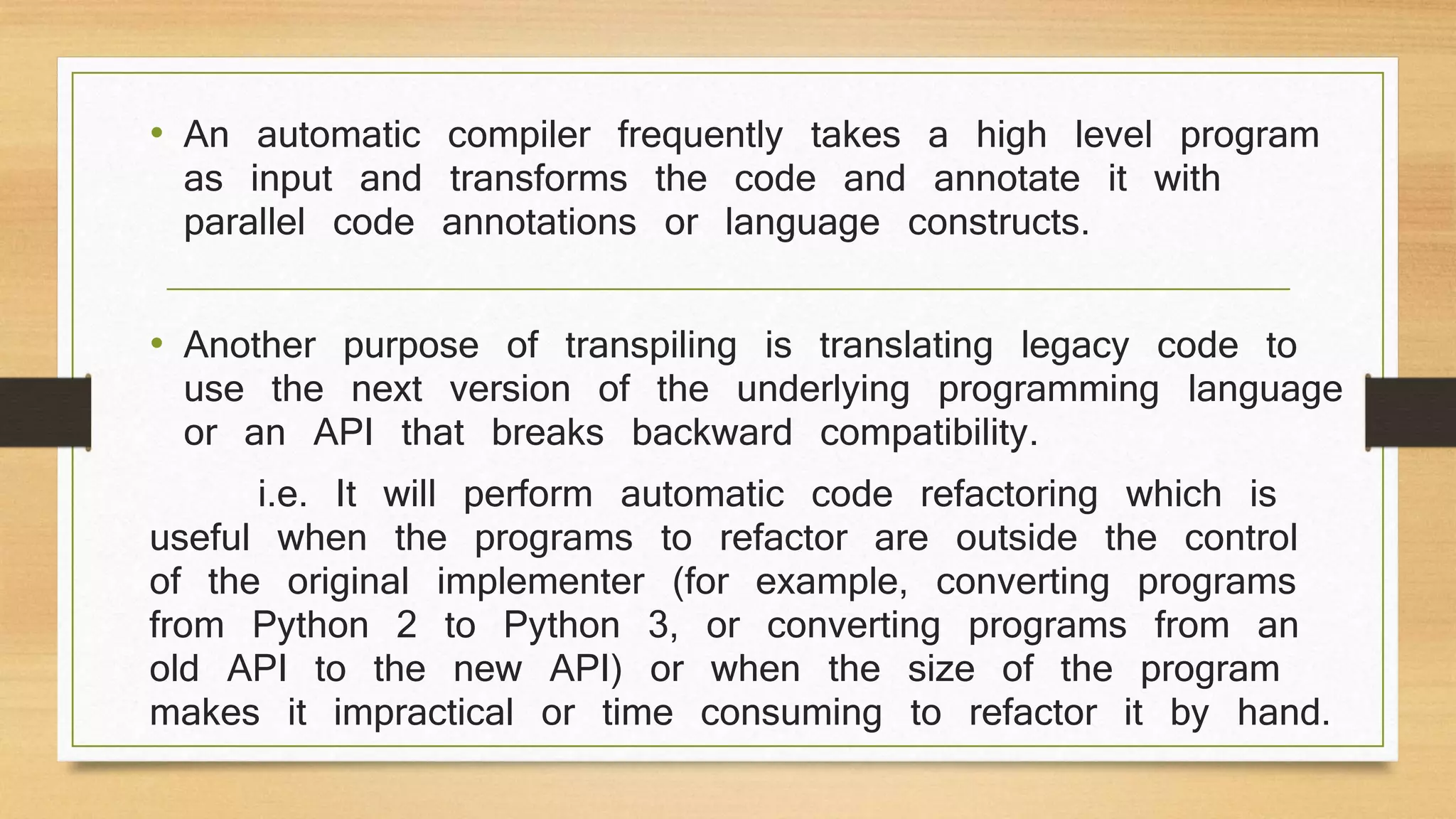 Transpilers(Source-to-Source Compilers) | PPTX | Programming Languages | Computing