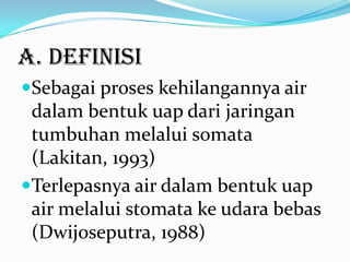 Transpirasi tumbuhan melalui stomata | PPTX