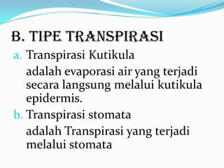 Transpirasi tumbuhan melalui stomata | PPTX