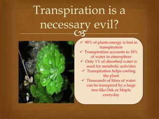Transpiration-an important physiological feature in plants | PPT